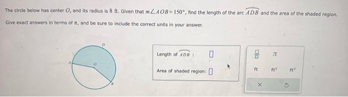 Solved The circle below has center O, and its radius is 8 | Chegg.com