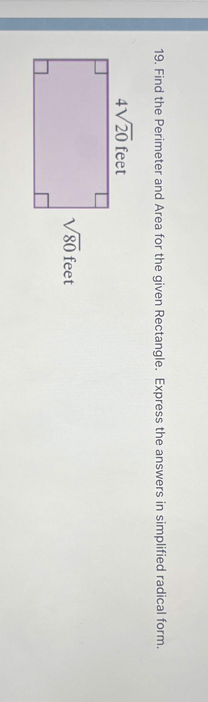 Solved Find the Perimeter and Area for the given Rectangle. | Chegg.com