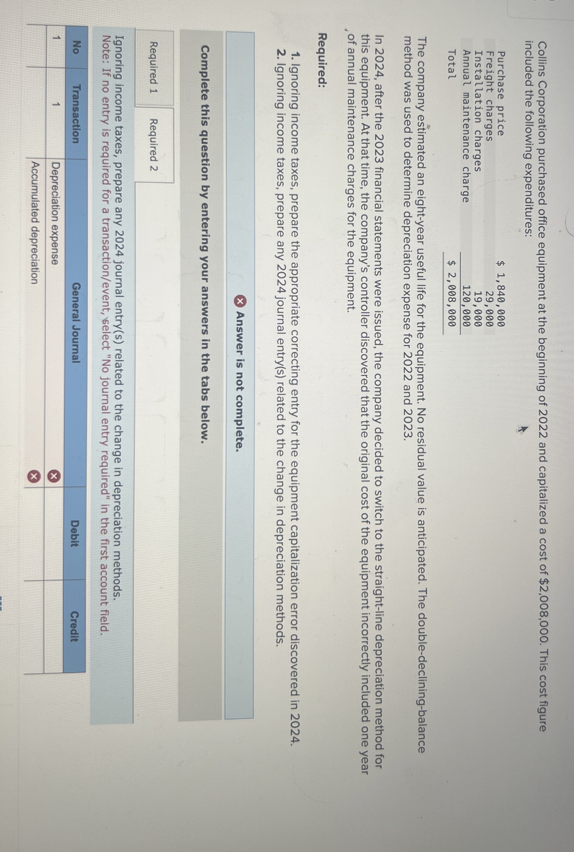 Solved Collins Corporation purchased office equipment at the | Chegg.com
