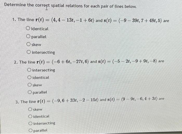 Solved Determine the correet spatial relations for each pair | Chegg.com