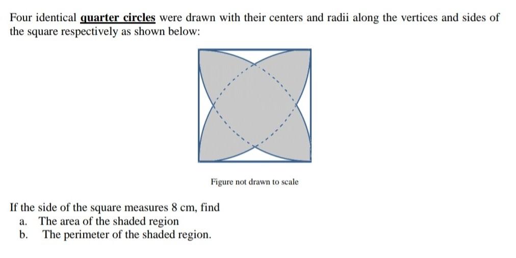 Solved Four identical quarter circles were drawn with their | Chegg.com