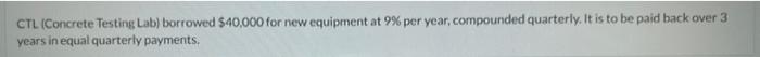 Solved CTL (Concrete Testing Lab) borrowed $40,000 for new | Chegg.com
