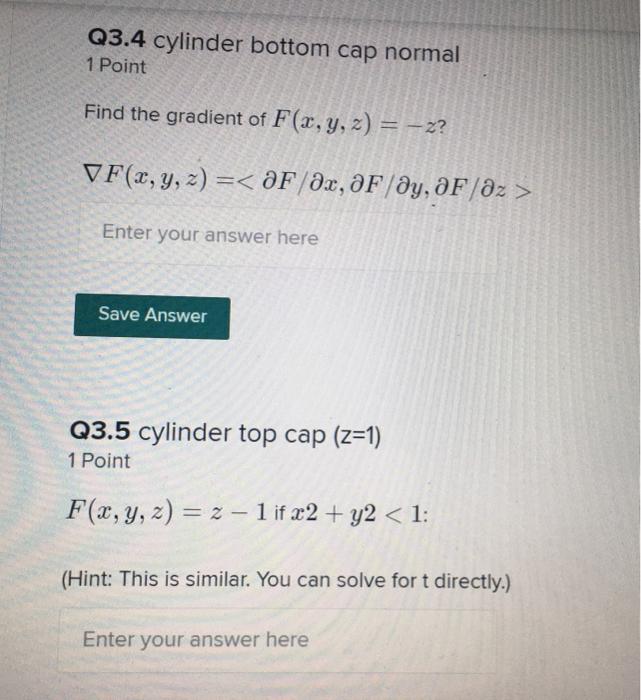 Solved Q3 Ray/Cylinder intersection 6 Points Intersect p+td | Chegg.com