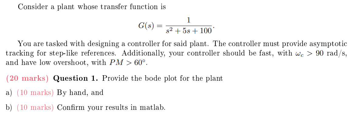 Solved Consider a plant whose transfer function | Chegg.com