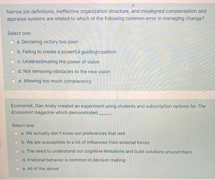 Solved Narrow job definitions, ineffective organization | Chegg.com