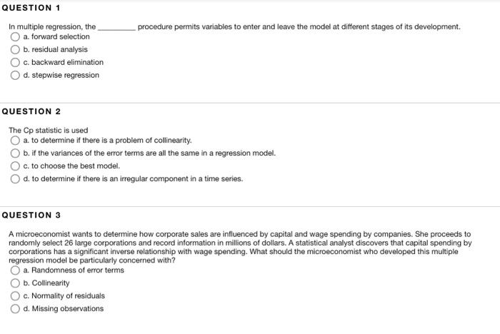 Solved In multiple regression, the procedure permits | Chegg.com