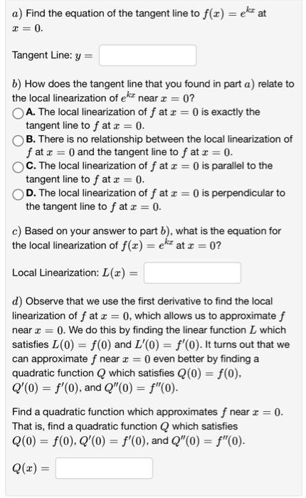 Solved a) Find the equation of the tangent line to f(x) = | Chegg.com