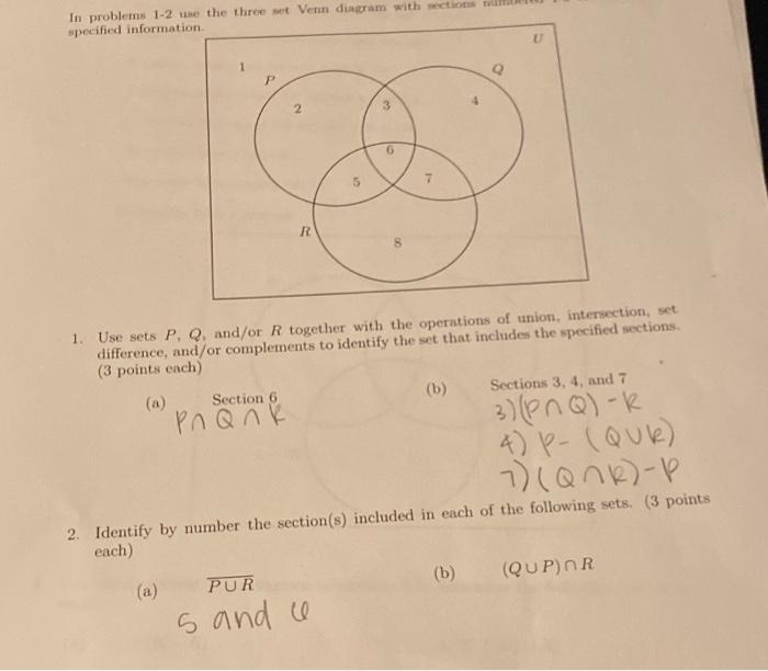 Solved In problems 1-2 te the three set Venn diagram with | Chegg.com