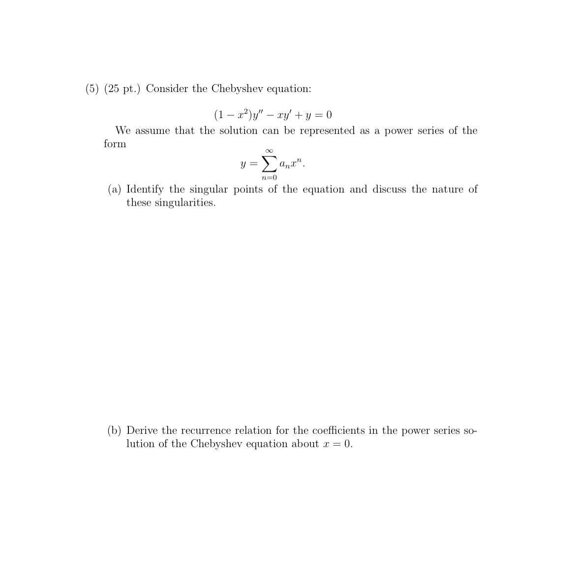 Solved (5) (25 ﻿pt.) ﻿Consider the Chebyshev | Chegg.com