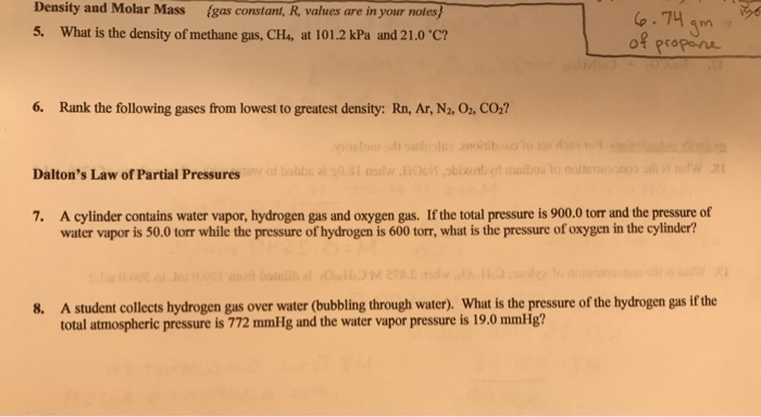 Solved Density and Molar Mass (gas constant, R. values are | Chegg.com