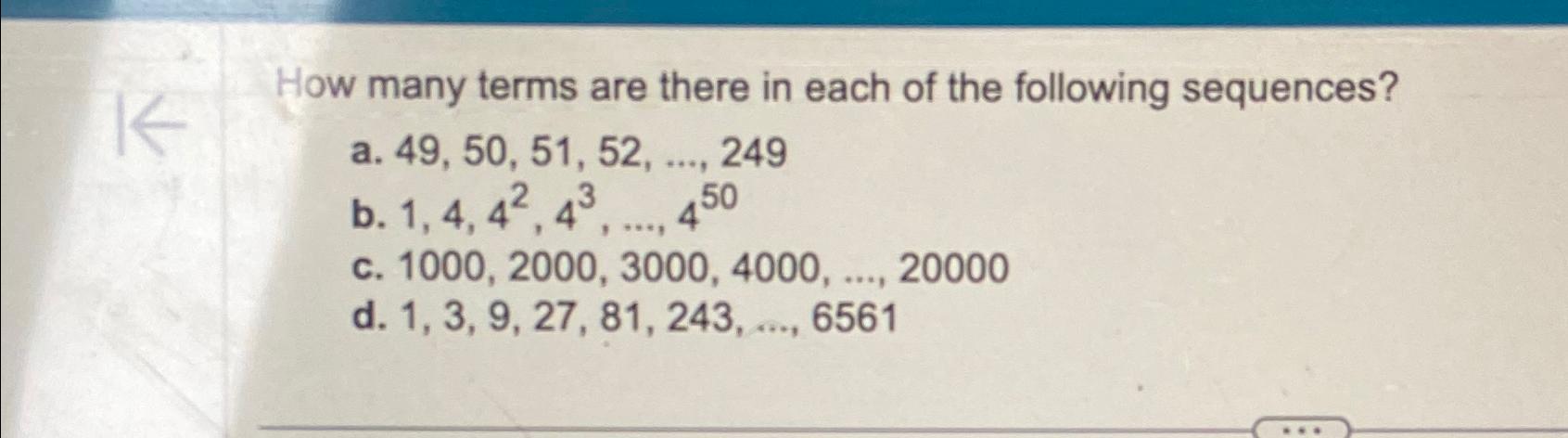 Solved How many terms are there in each of the following | Chegg.com