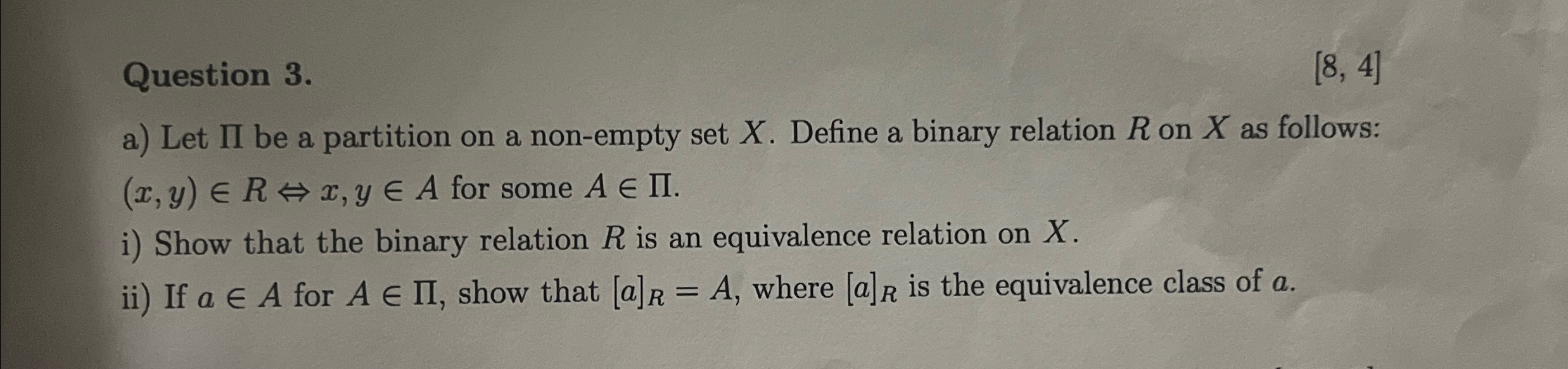 Question 3.8,4a) ﻿Let Π ﻿be a partition on a | Chegg.com