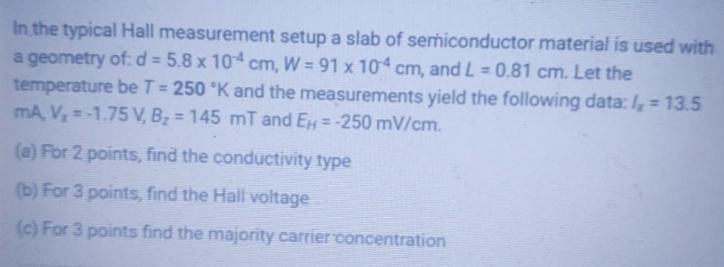 Solved In the typical Hall measurement setup a slab of | Chegg.com
