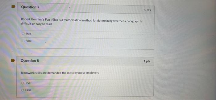 Solved Question 7 1 pts Robert Gunning's Fog Index is a | Chegg.com