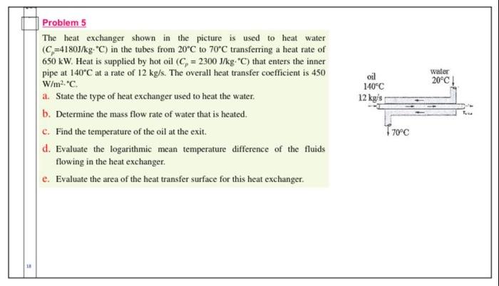 Solved The heat exchanger shown in the picture is used to | Chegg.com