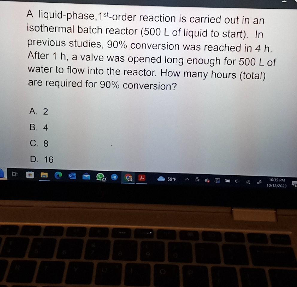 Solved A liquid-phase, 1st -order reaction is carried out in | Chegg.com