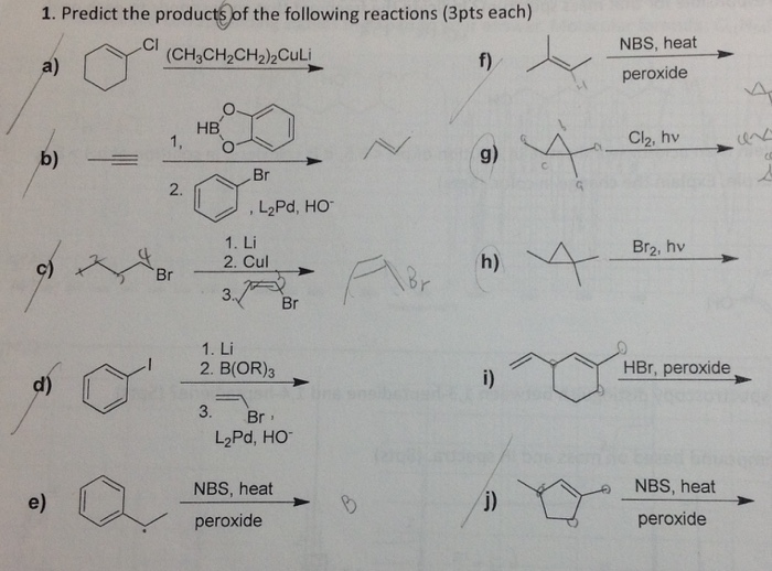 Solved 1. Predict the products of the following reactions | Chegg.com