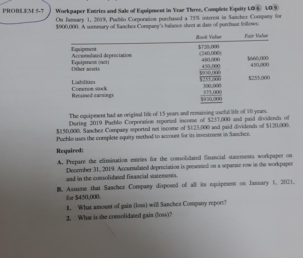 Solved PROBLEM 5-7 Workpaper Entries and Sale of Equipment | Chegg.com