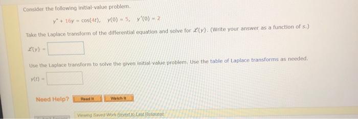 Solved Consider the following initial-value problem y + 16y | Chegg.com