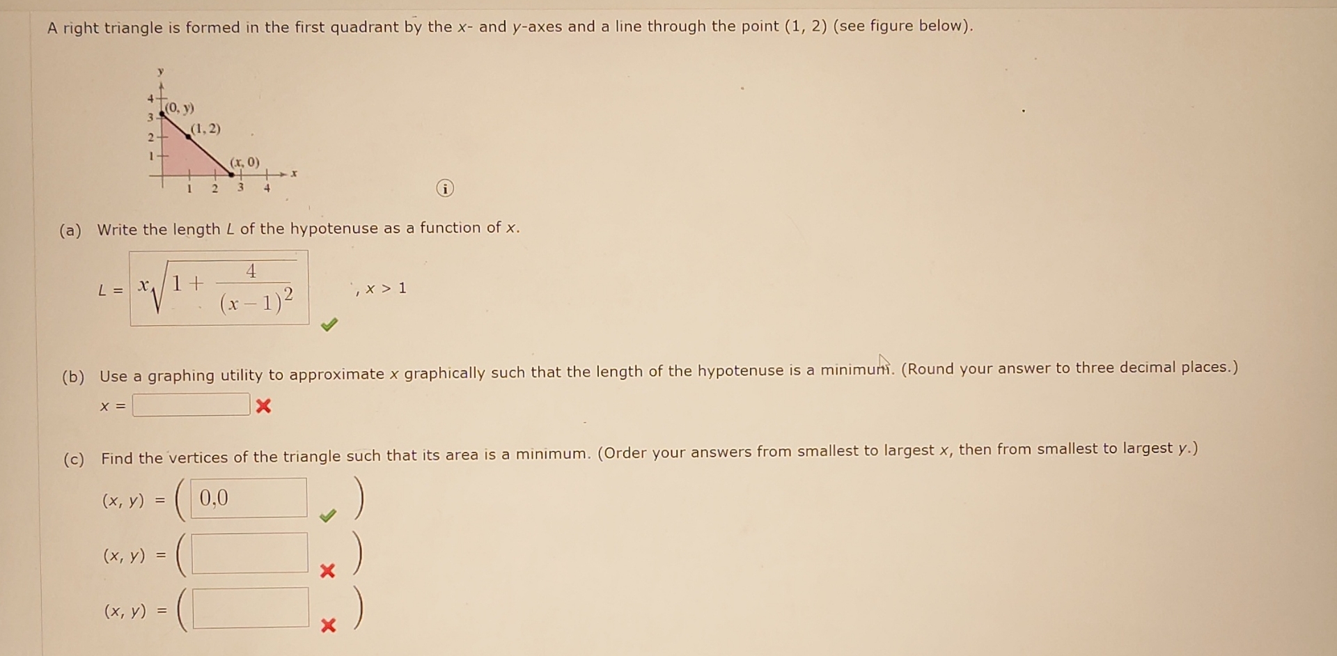 Solved A right triangle is formed in the first quadrant by | Chegg.com