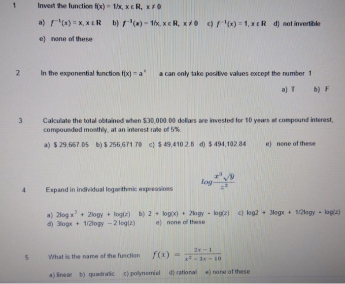 Solved Invert The Function Fx 1x X € R 0 A Fx