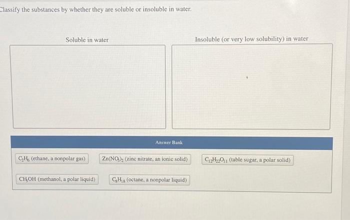Solved Classify the substances by whether they are soluble | Chegg.com