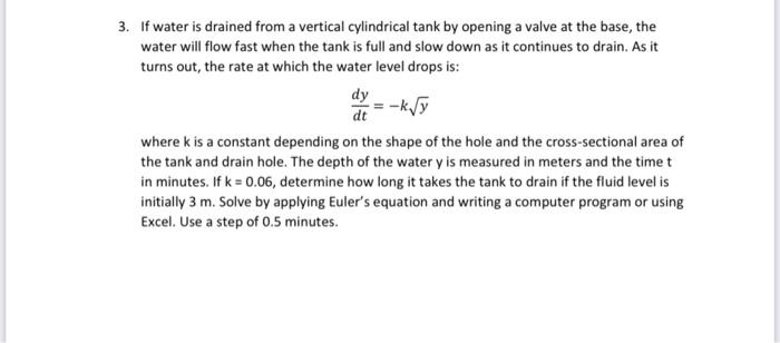 Solved 3. If water is drained from a vertical cylindrical | Chegg.com