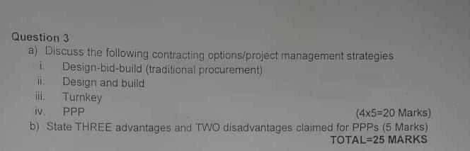 Solved Question 3 a) Discuss the following contracting | Chegg.com