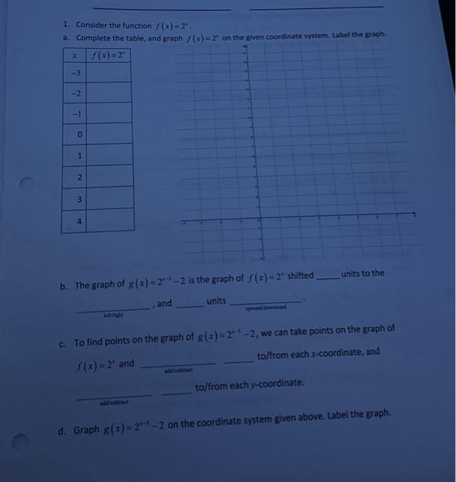 Solved 1. Consider the function f(x)=2*. a. Complete the | Chegg.com