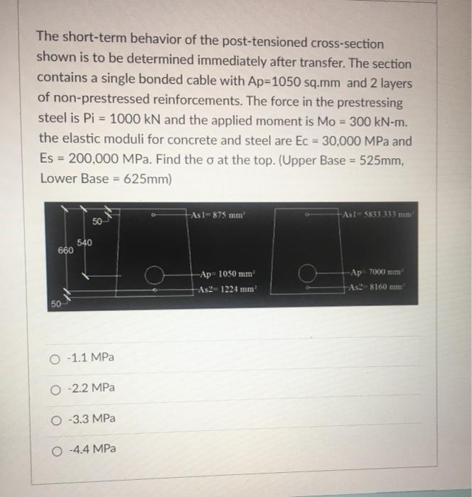 Solved The short-term behavior of the post-tensioned | Chegg.com