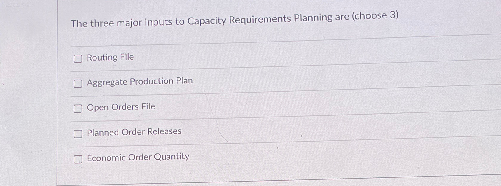 Solved The three major inputs to Capacity Requirements | Chegg.com