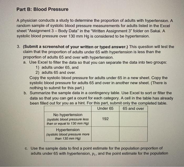 Part B: Blood Pressure A physician conducts a study | Chegg.com