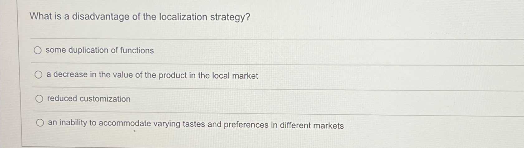 Solved What is a disadvantage of the localization | Chegg.com