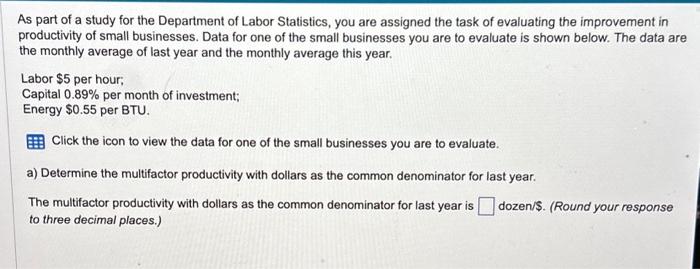 Solved As part of a study for the Department of Labor | Chegg.com