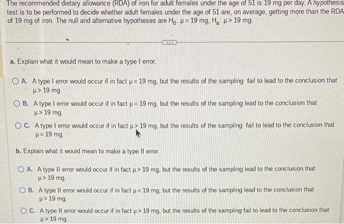 Solved The recommended dietary allowance (RDA) of iron for | Chegg.com