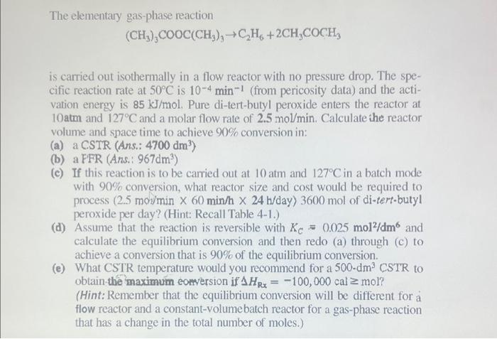 Solved The elementary gas-phase reaction | Chegg.com