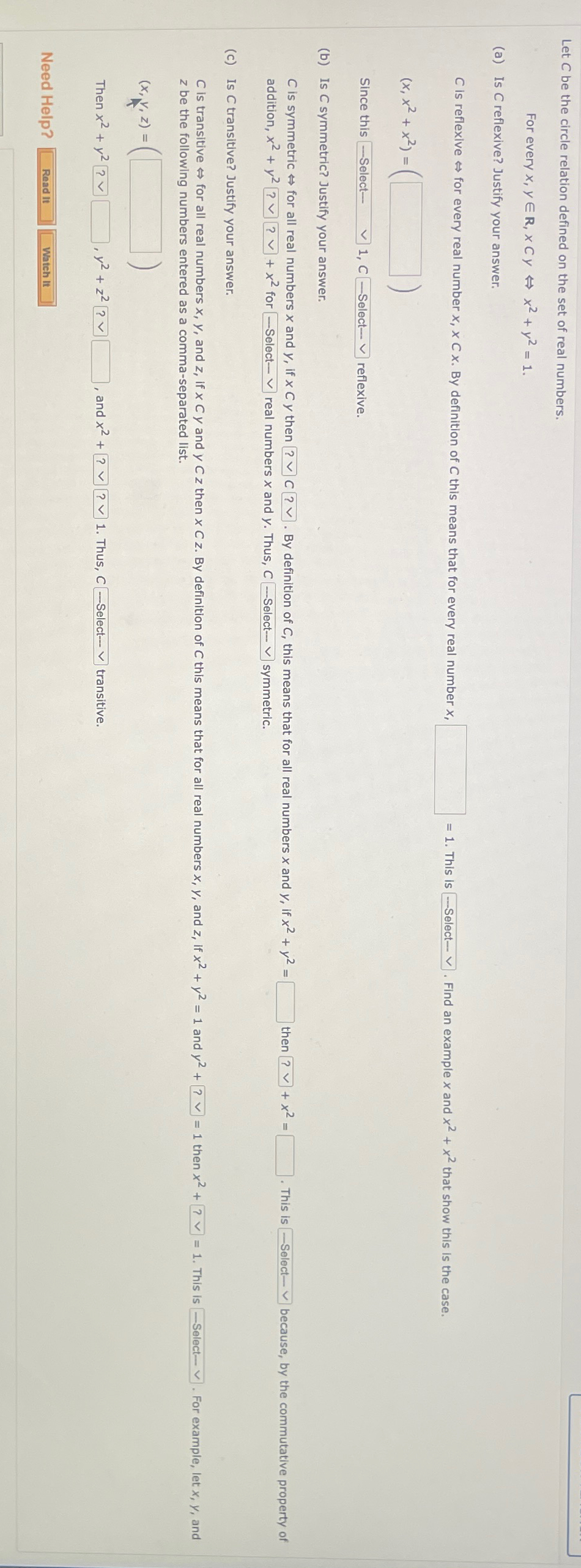 Solved Let C ﻿be the circle relation defined on the set of | Chegg.com