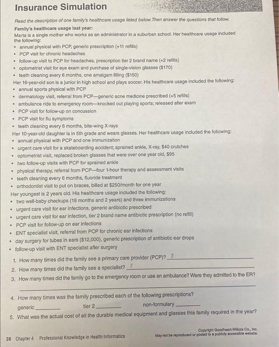 Insurance Simulation Read the description of one | Chegg.com