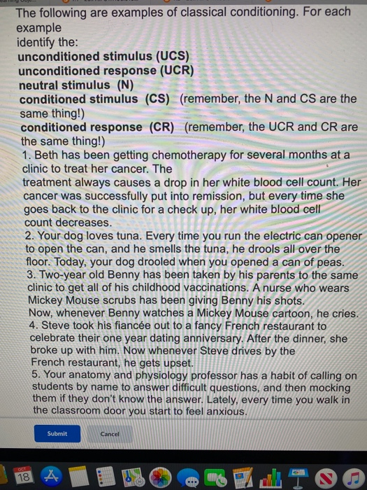 Solved The following are examples of classical conditioning. | Chegg.com