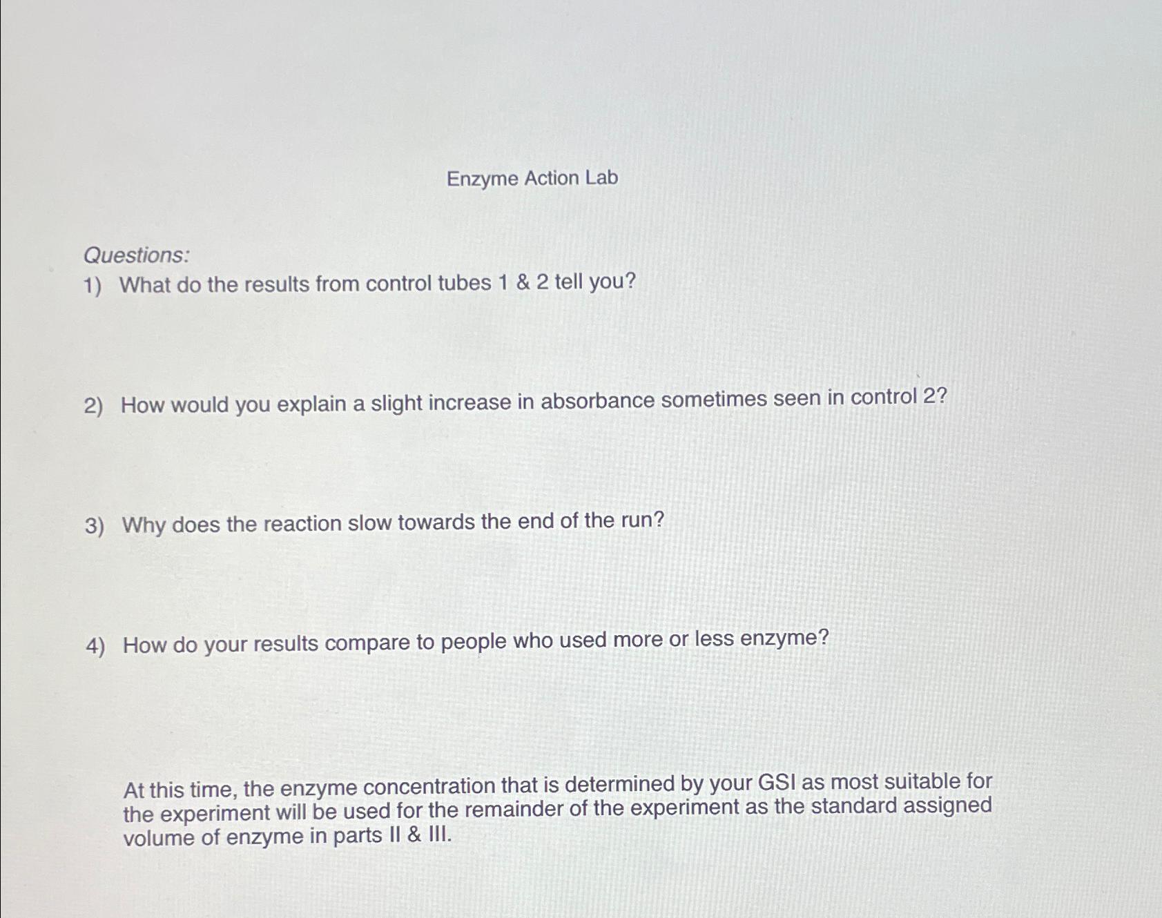 Solved Enzyme Action LabQuestions:What do the results from | Chegg.com