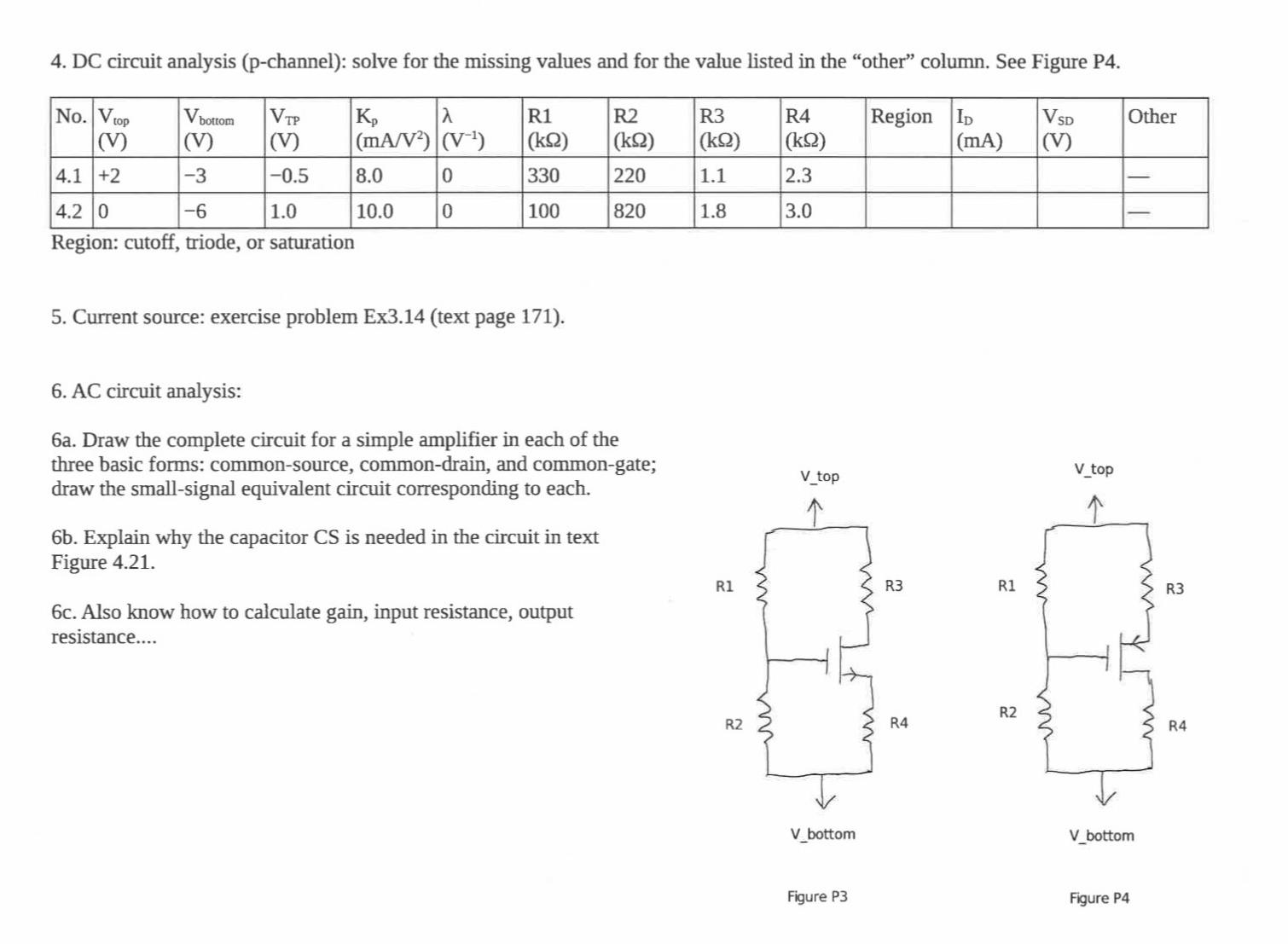 Solved DC circuit analysis (p-channel): solve Question 4 | Chegg.com