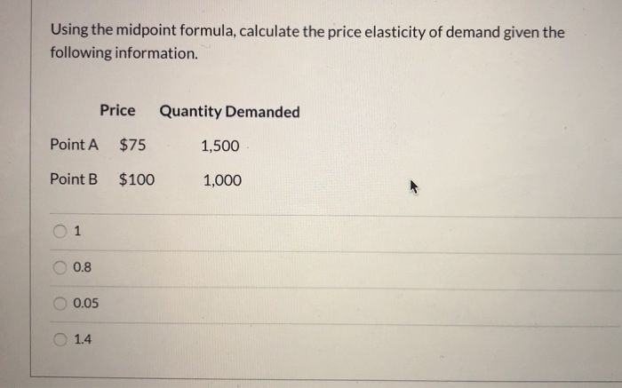 Solved Using the midpoint formula, calculate the price | Chegg.com