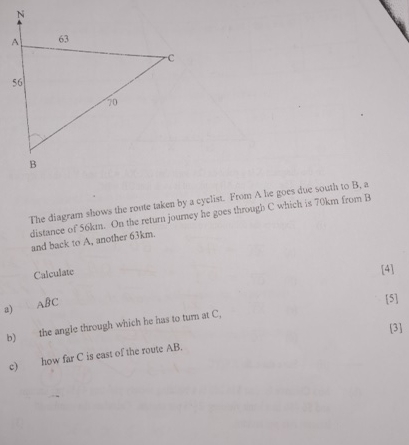 Solved 56The diagram shows the ronte taken by a cyclist. | Chegg.com