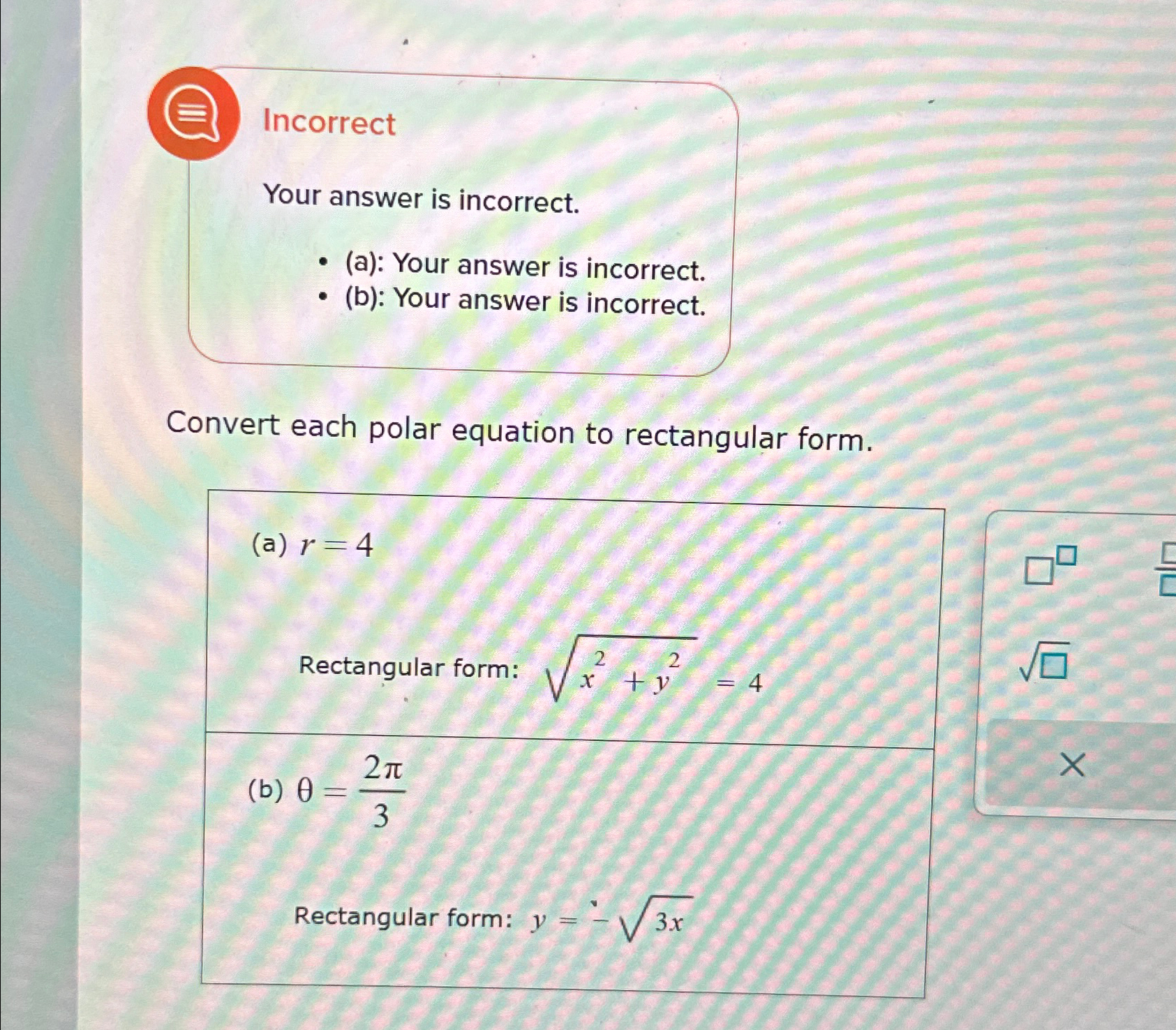 Solved Convert each polar equation to rectangular | Chegg.com