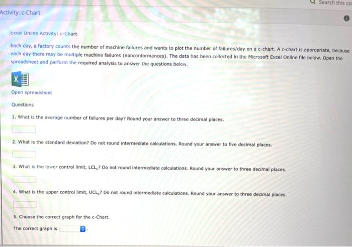 Solved Search this co Activity: c-Chart Excel Online | Chegg.com