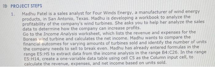 Solved PROJECT STEPS 1. Madhu Patel is a sales analyst for | Chegg.com