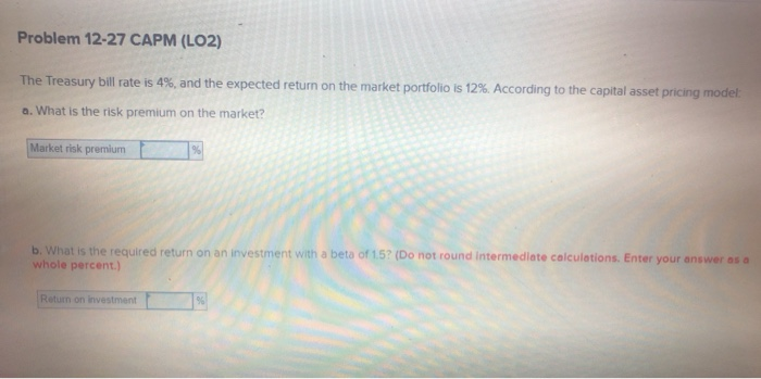Solved Problem 12-27 CAPM (LO2) The Treasury bill rate is | Chegg.com