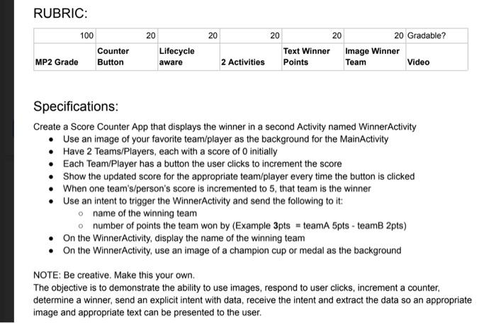 Solved RUBRIC: Specifications: Create a Score Counter App | Chegg.com