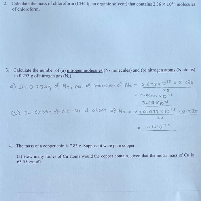 Solved 2. Calculate the mass of chloroform (CHCl3, an | Chegg.com
