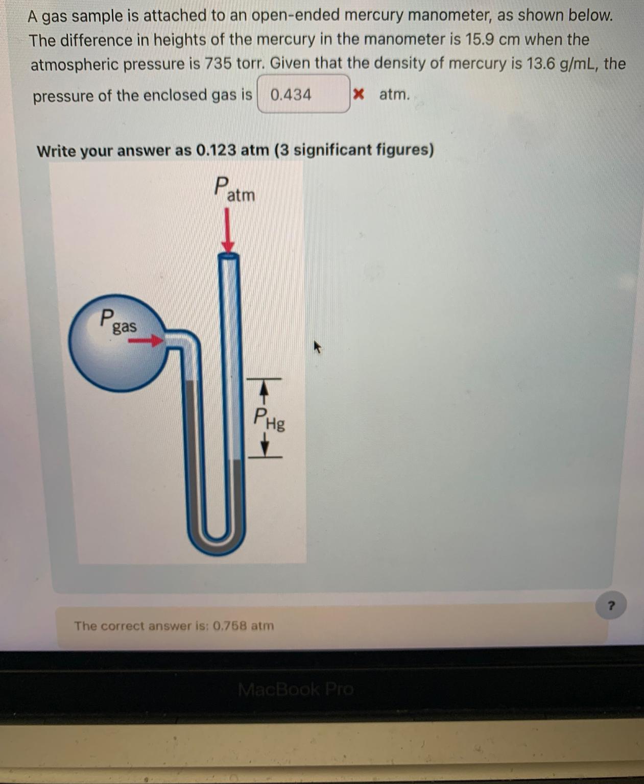 Solved A gas sample is attached to an open-ended mercury | Chegg.com